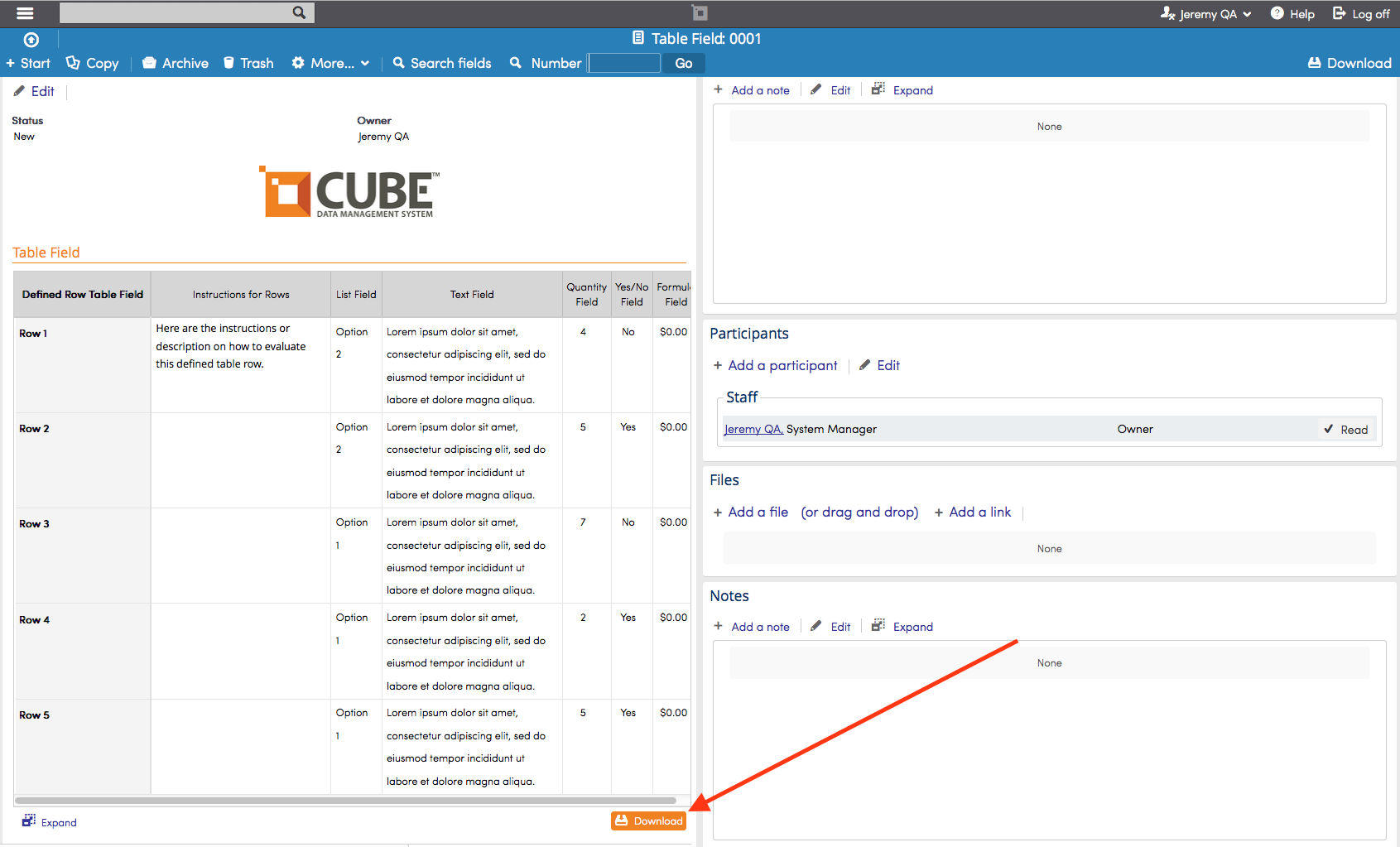Download of Individual Table Fields : RPM Software