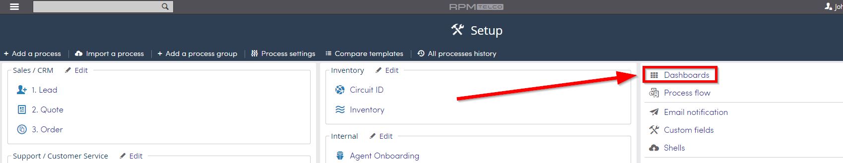 Dashboard and widget setup : RPM Software