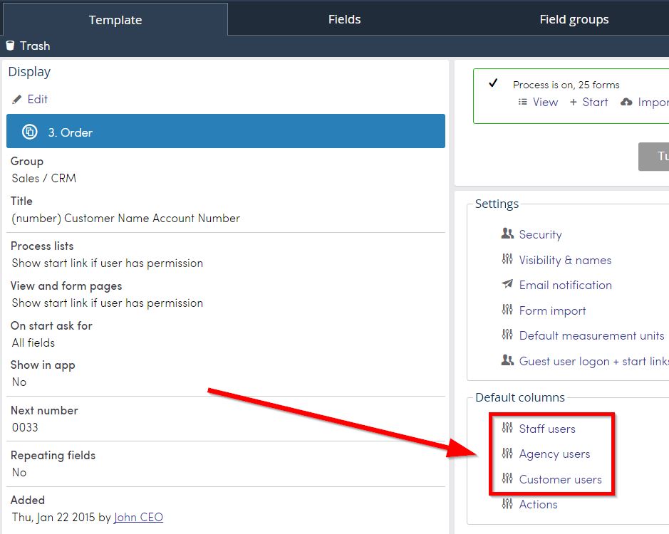 Default Columns (process view) : RPM Software