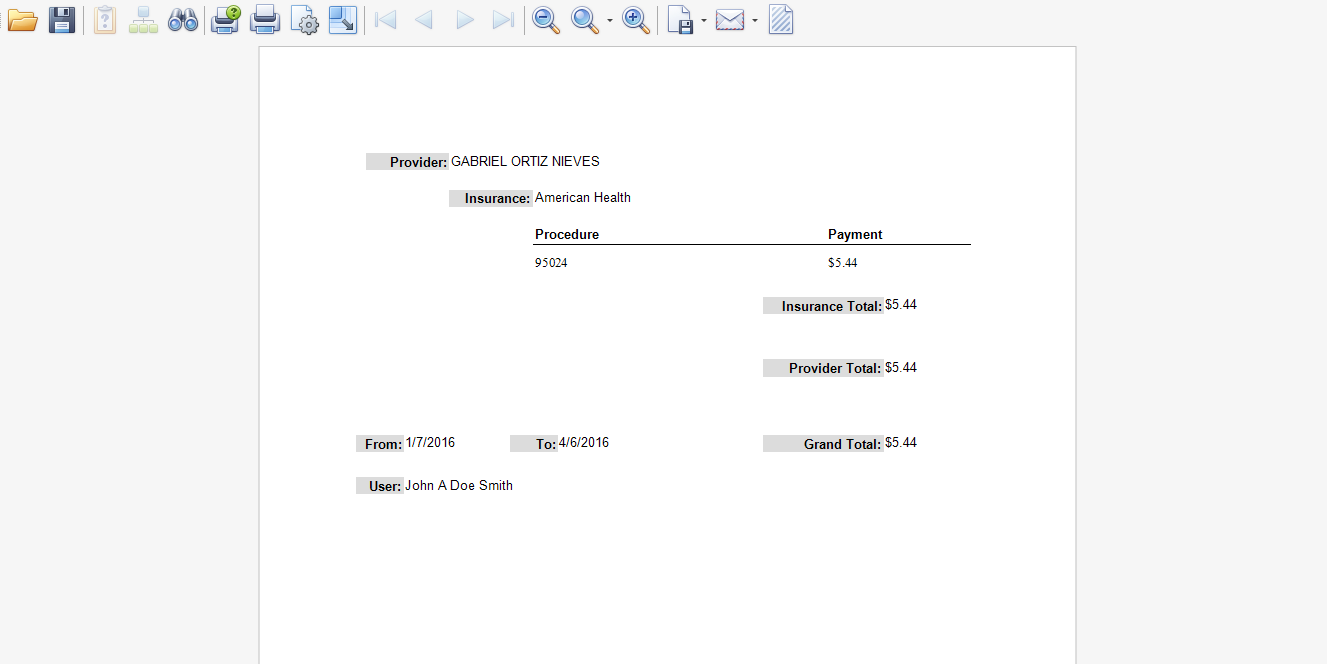 Billing / Print / Payment By Procedure : EHRez Help Center - Español