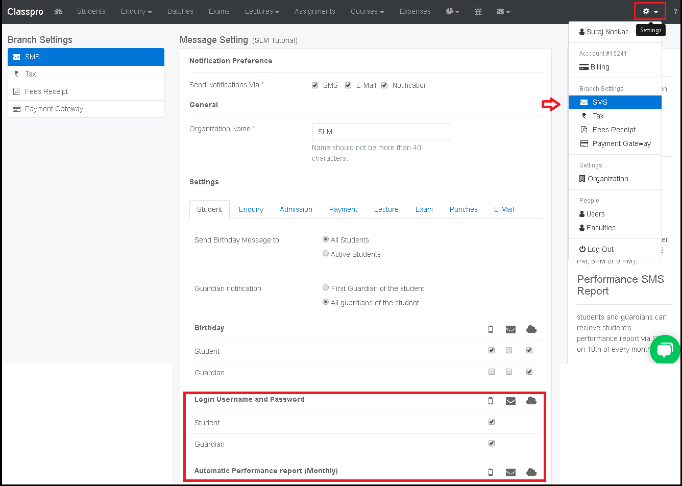 How to send Login details through SMS? : Help Desk