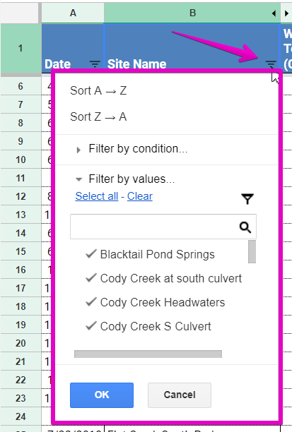 Using Filters to Shrink your Data in Google Sheets and Excel : Teton Science Schools Helpdesk
