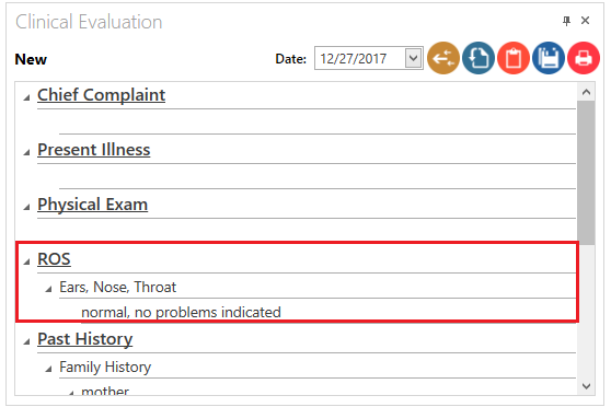How to document the ROS information in "Clinical Evaluation" screen ...