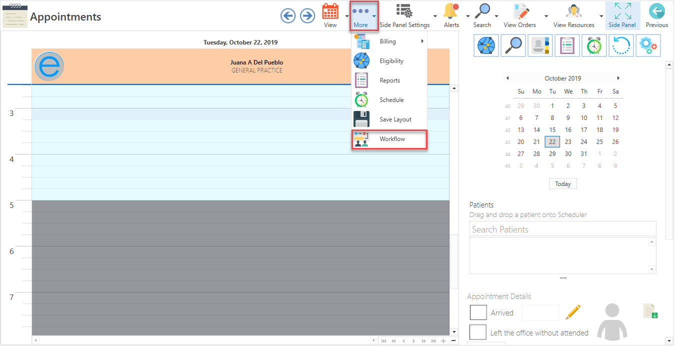 ¿Cómo acceder a la pantalla de "Workflow" desde la pantalla de "Appointments"? : EHRez Help ...