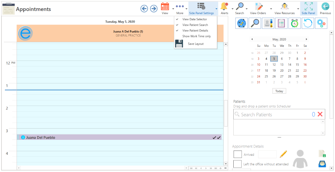 Appointments / Side Panel Settings : EHRez Help Center - Español