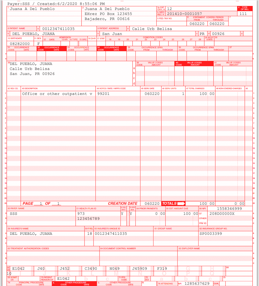 Billing / Print / CMS 1450 /1500 : EHRez Help Center - Español