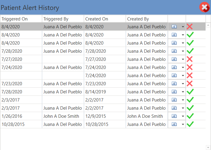 Patient / Alerts / Patient Alert History : EHRez Help Center - Español
