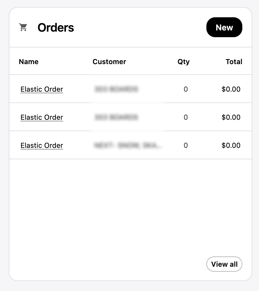 Orders Widget : Elastic Support