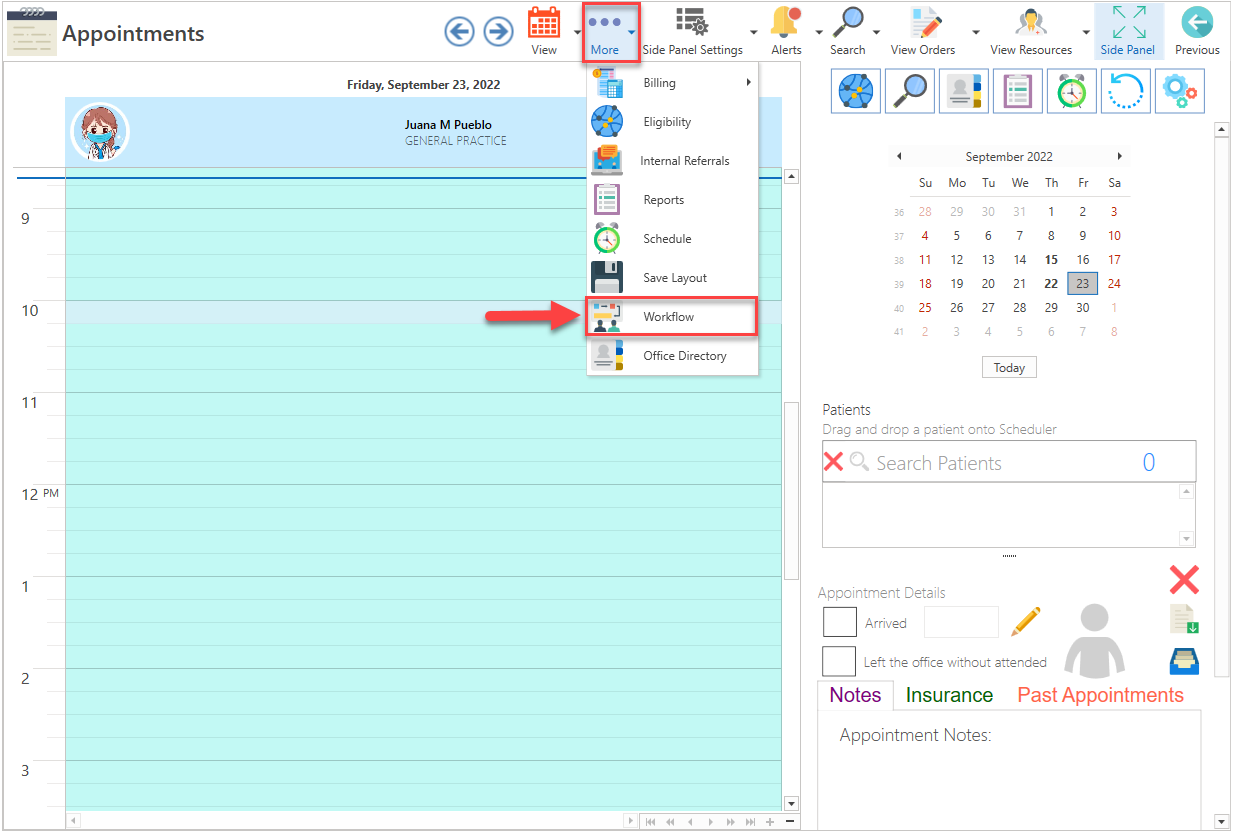 ¿Cómo acceder a la pantalla de "Workflow" desde la pantalla de "Appointments"? : EHRez Help ...