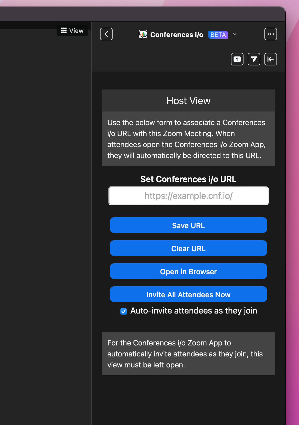 Use the Conferences i/o for Zoom app as a Host : Conferences i/o