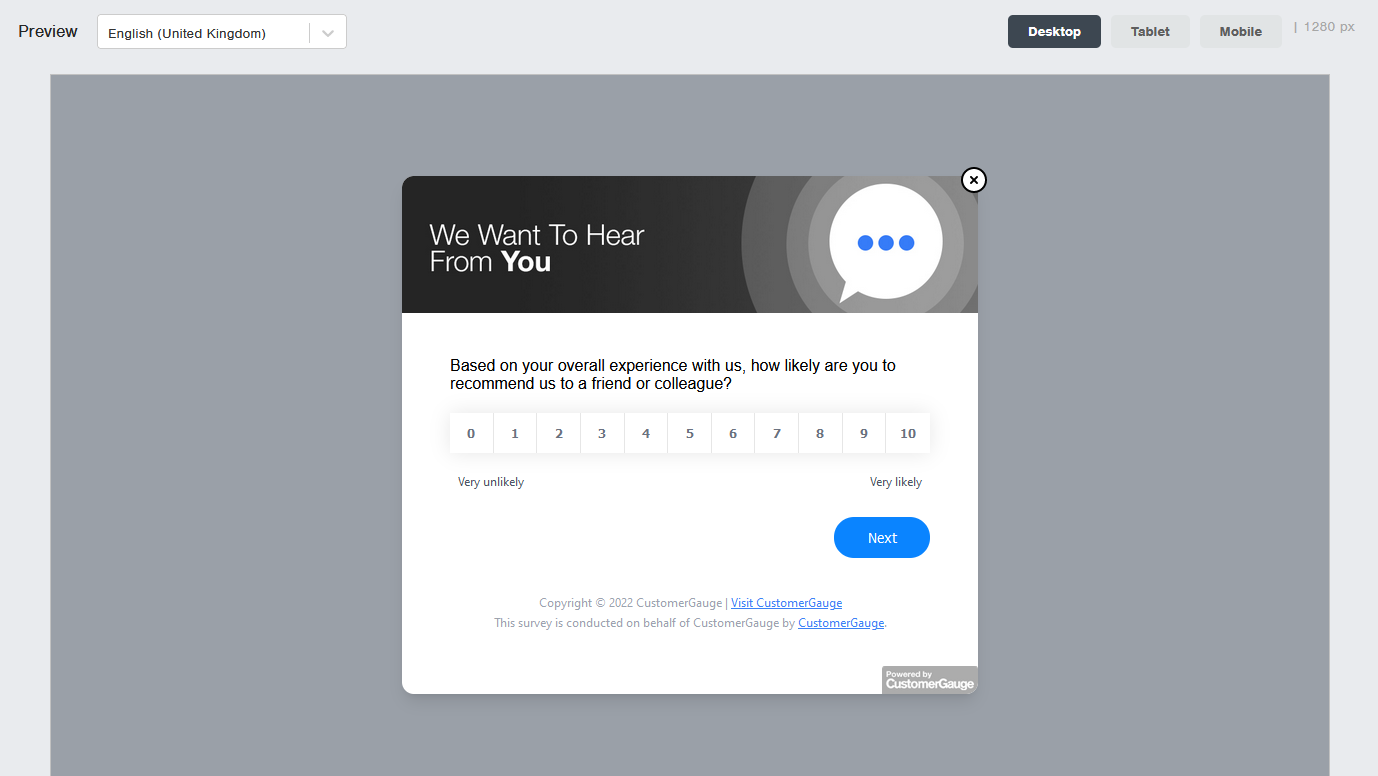 Pop-up Survey : Helpdesk