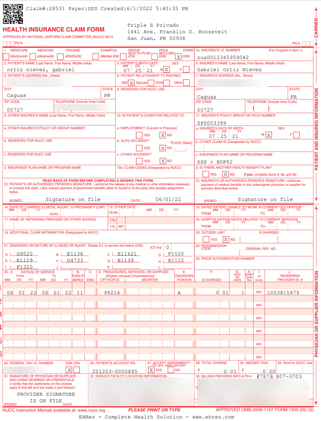 ¿Cómo imprimir la forma 1500? : EHRez Help Center - Español