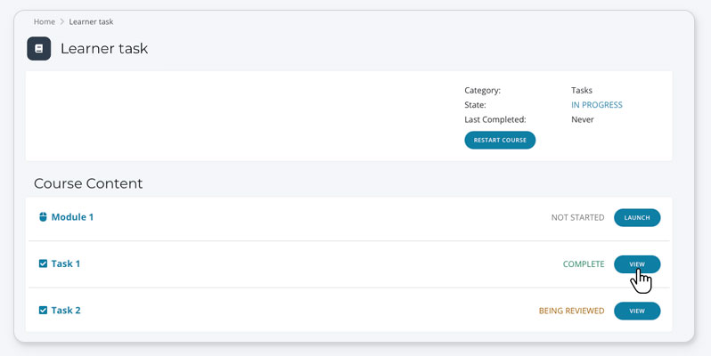 Learner Tasks - Learner workflow