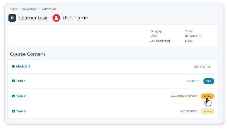 Learner Tasks - Manager / Tutor workflow