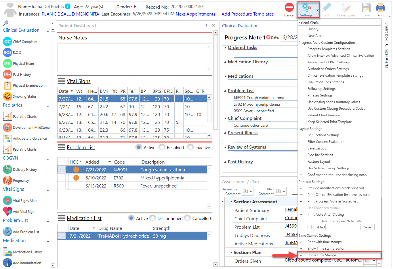 Advanced Progress Note / Settings / Show Time Stamps : EHRez Help ...