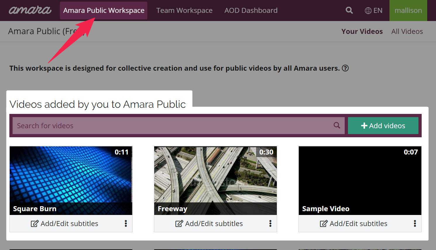 Add Videos to Amara's Public Workspace : Amara Support Center