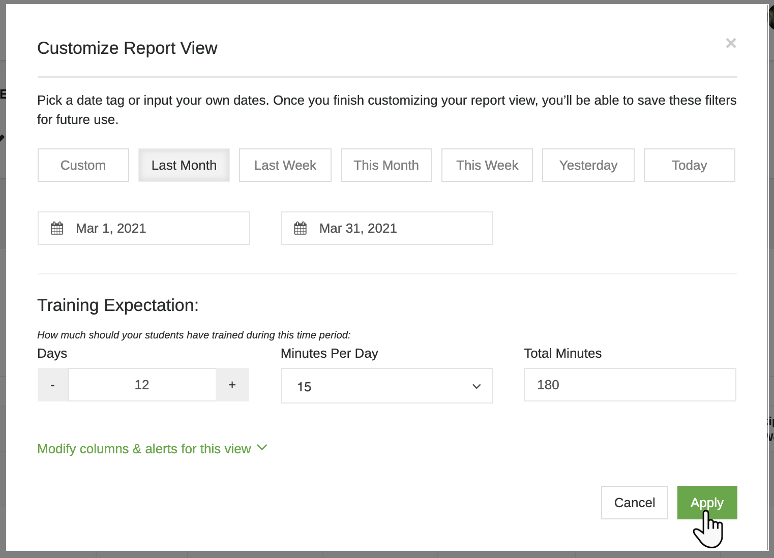Viewing a Particular Date Range on Your Report : Membean Support