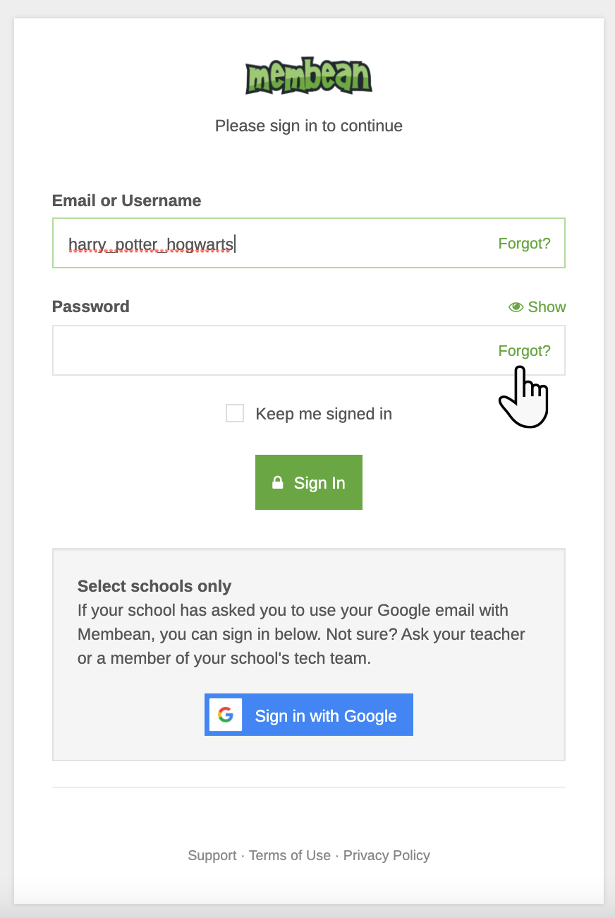 Resetting Your Password : Membean Support