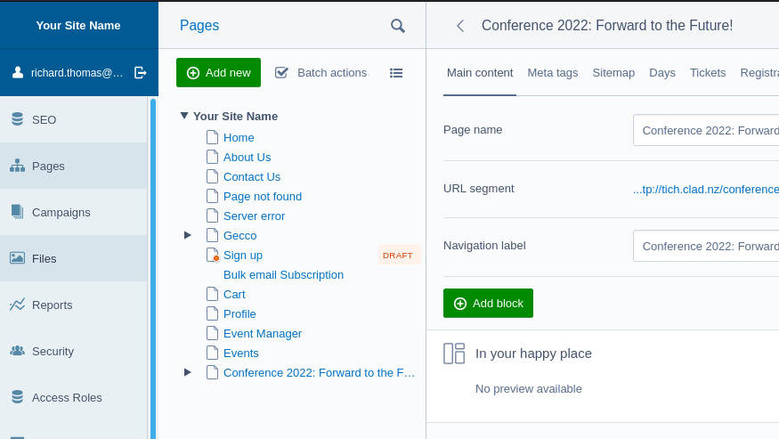 Adding confence sub pages : Gecco Software