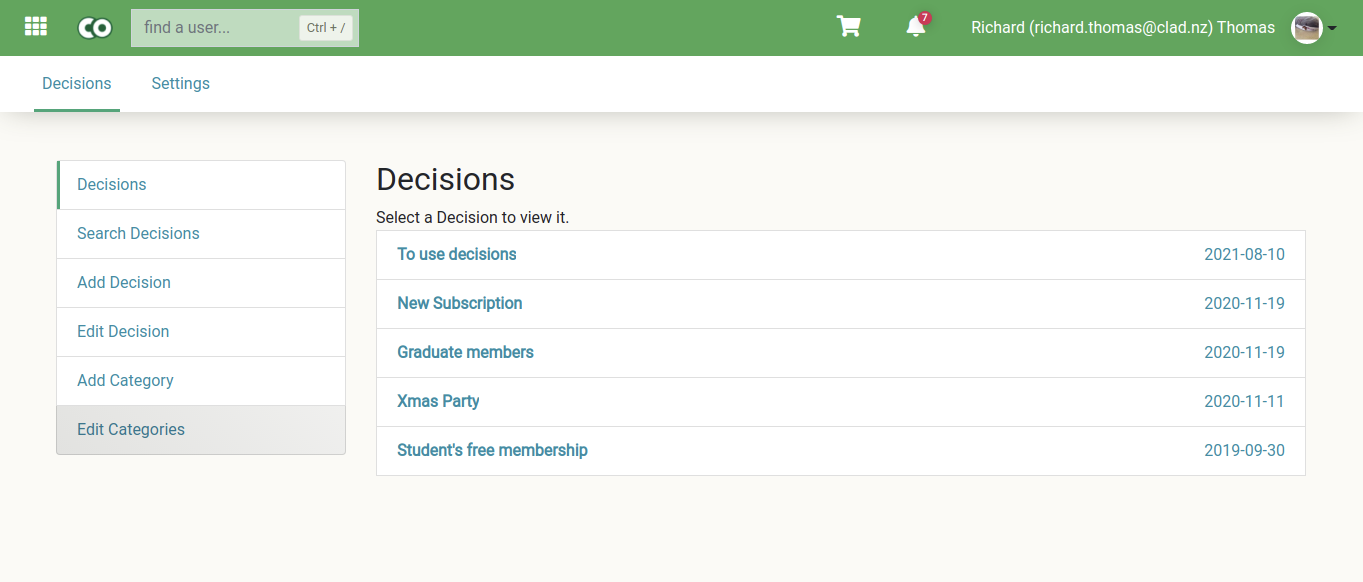 Decisions Register : Gecco Software