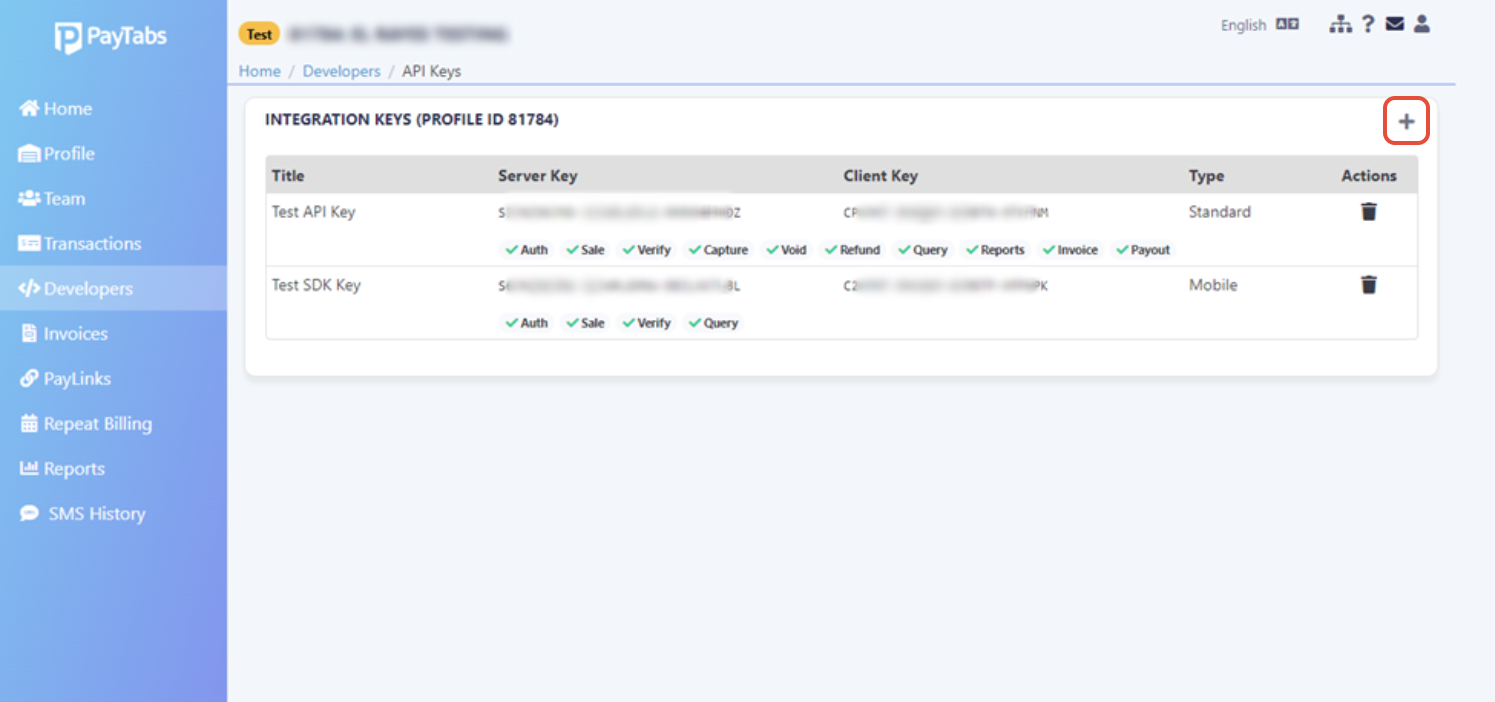 Paytabs Integration keys : PayTabs Support Portal