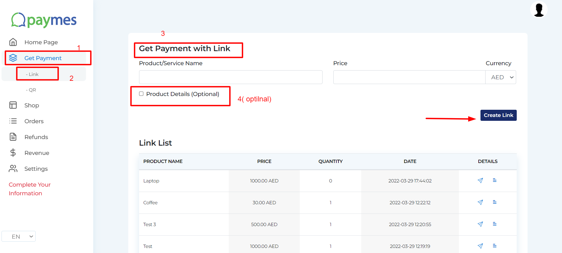 How to use Pay links on Paymes : PayTabs Support Portal