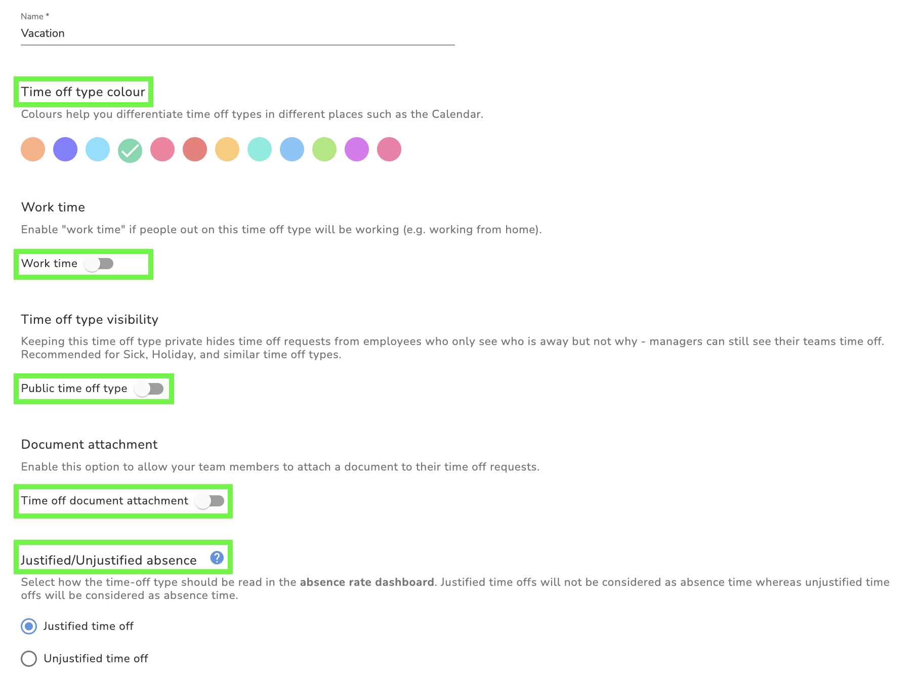 Create Time off types : Knowledge Base