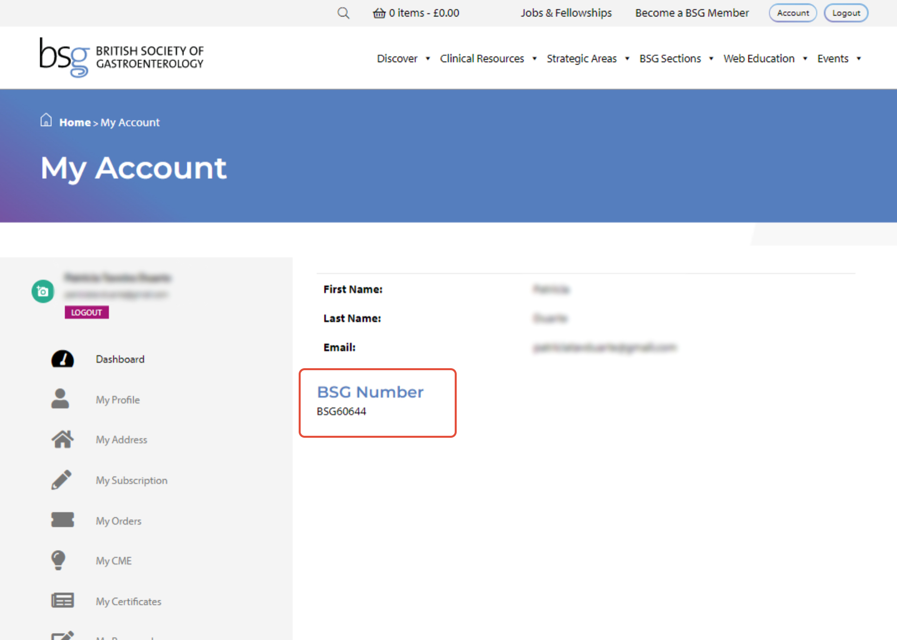 What is my membership number? : The British Society of Gastroenterology