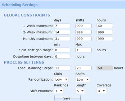 Schedules Section: Schedule Settings : Helpdesk