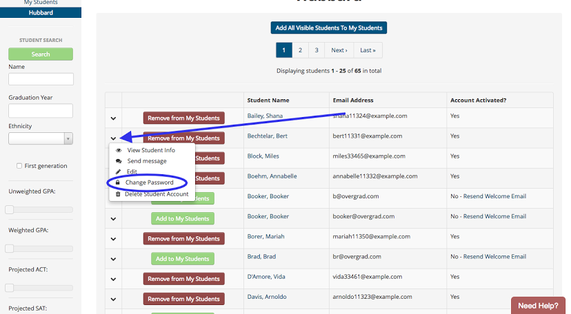 Changing a student password as an educator : Support