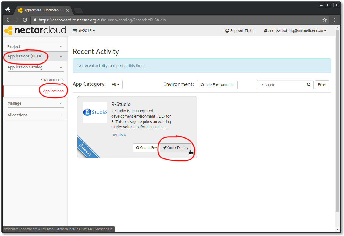 Launch RStudio Server from the nectar dashboard : eHelp Support