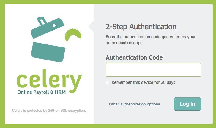 Log in to Celery using 2-Step Authentication : Celery Support