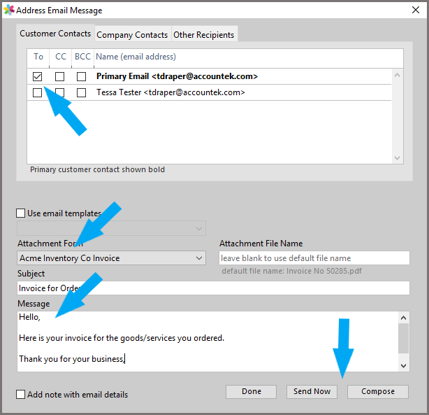 Email invoice from accounting software : Accountek Solutions Inc