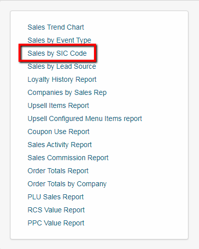 Sales By SIC Code Report : Support Center