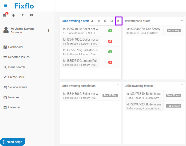 How does the dashboard work for contractors in Fixflo? : Contractor help