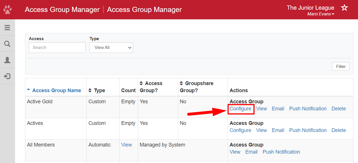 Creating Access Groups : The Junior League
