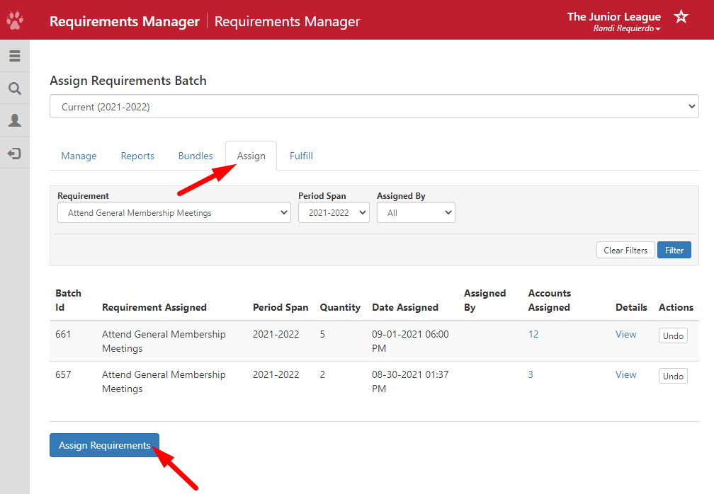 Assigning Requirements Bundles : The Junior League