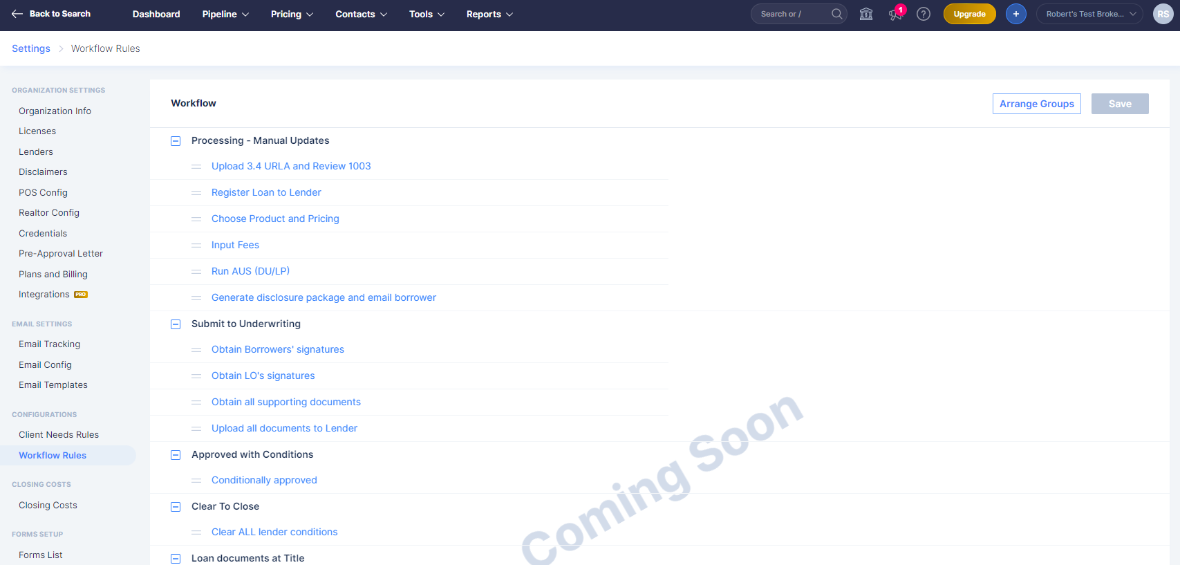 Company Settings : ARIVE.Next