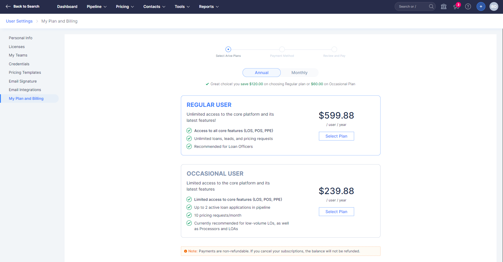 User Settings : ARIVE.Next