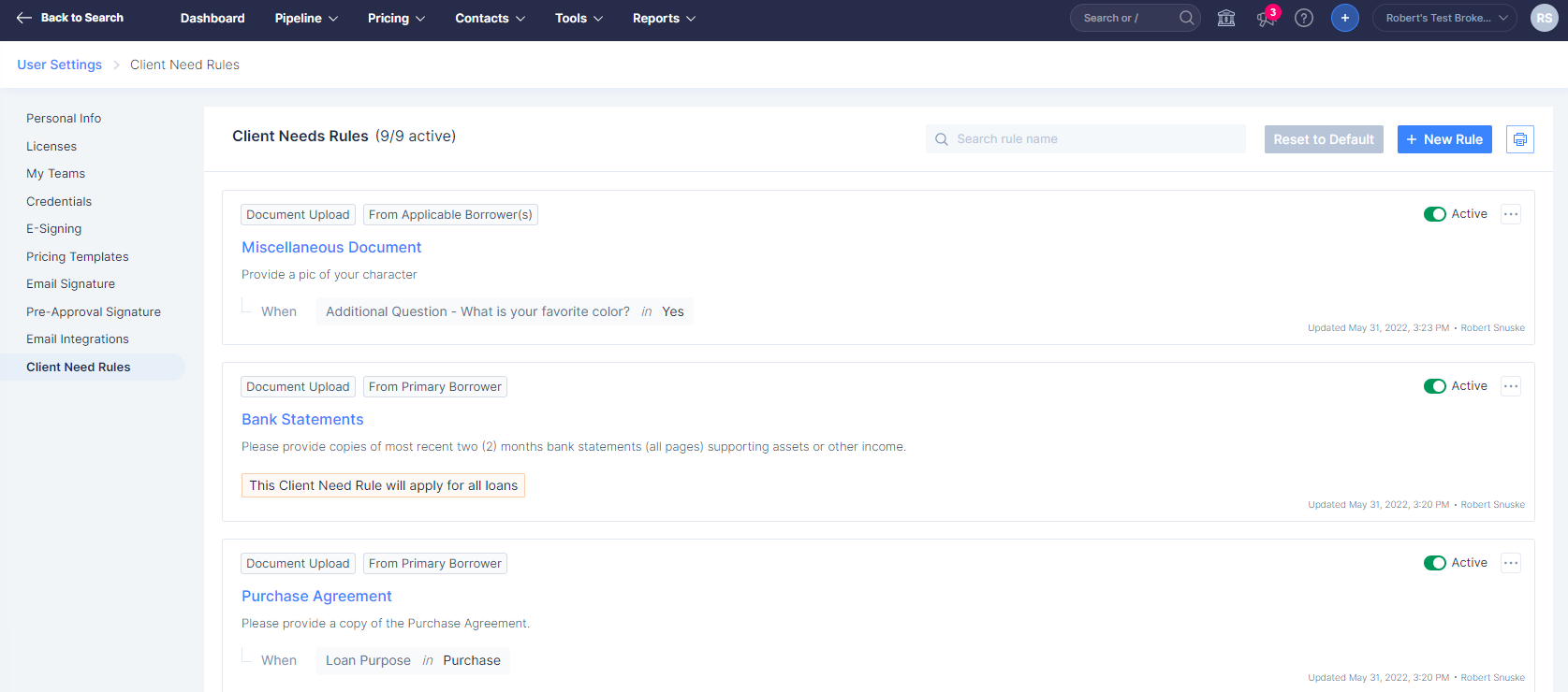 User Settings : ARIVE.Next