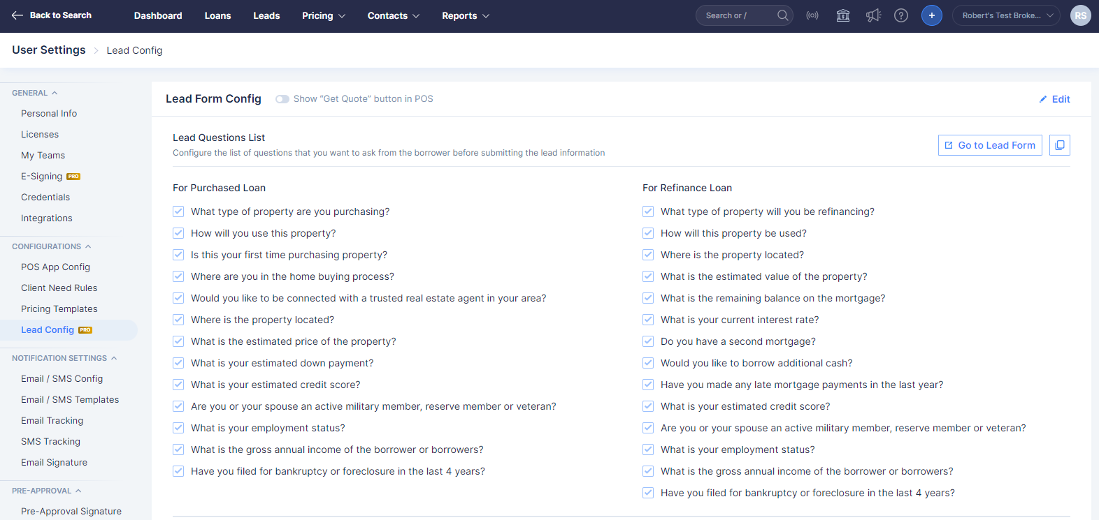 User Settings : ARIVE.Next