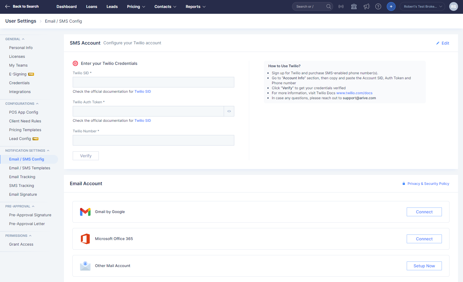User Settings : ARIVE.Next