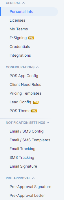 User Settings : ARIVE.Next