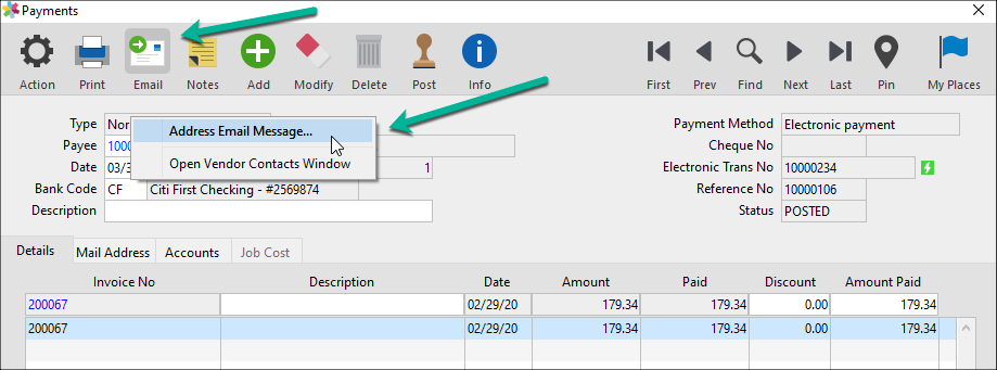 Print and/or Email a Single Payment Advice : Accountek Solutions Inc