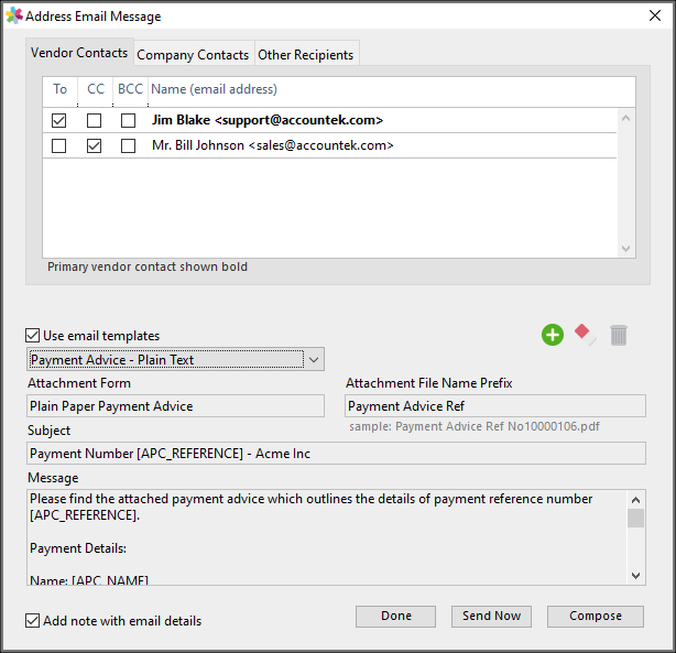 Print and/or Email a Single Payment Advice : Accountek Solutions Inc
