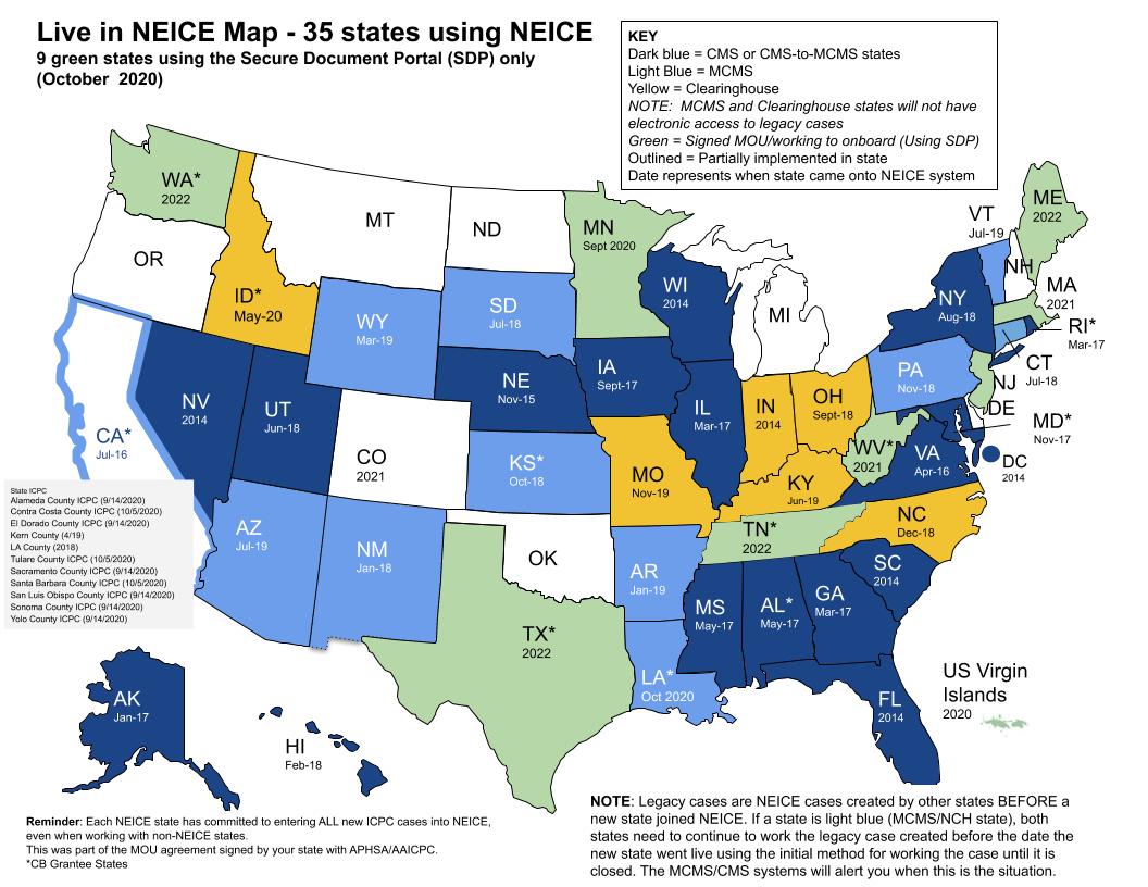 States Live on NEICE (Map) : NEICE Support Desk