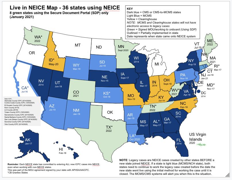 States Live on NEICE (Map) : NEICE Support Desk