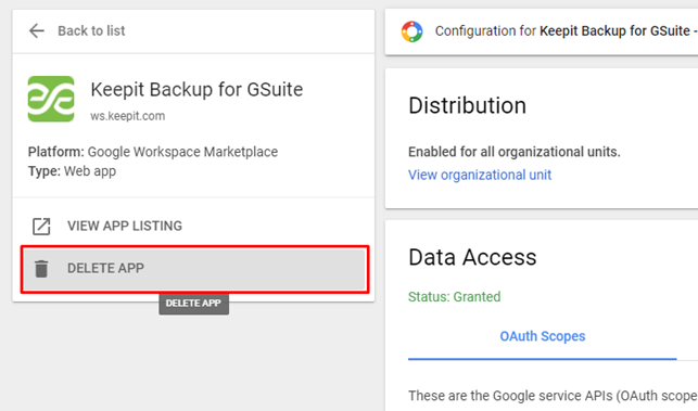 Remove the Keepit app from Google : Help Center