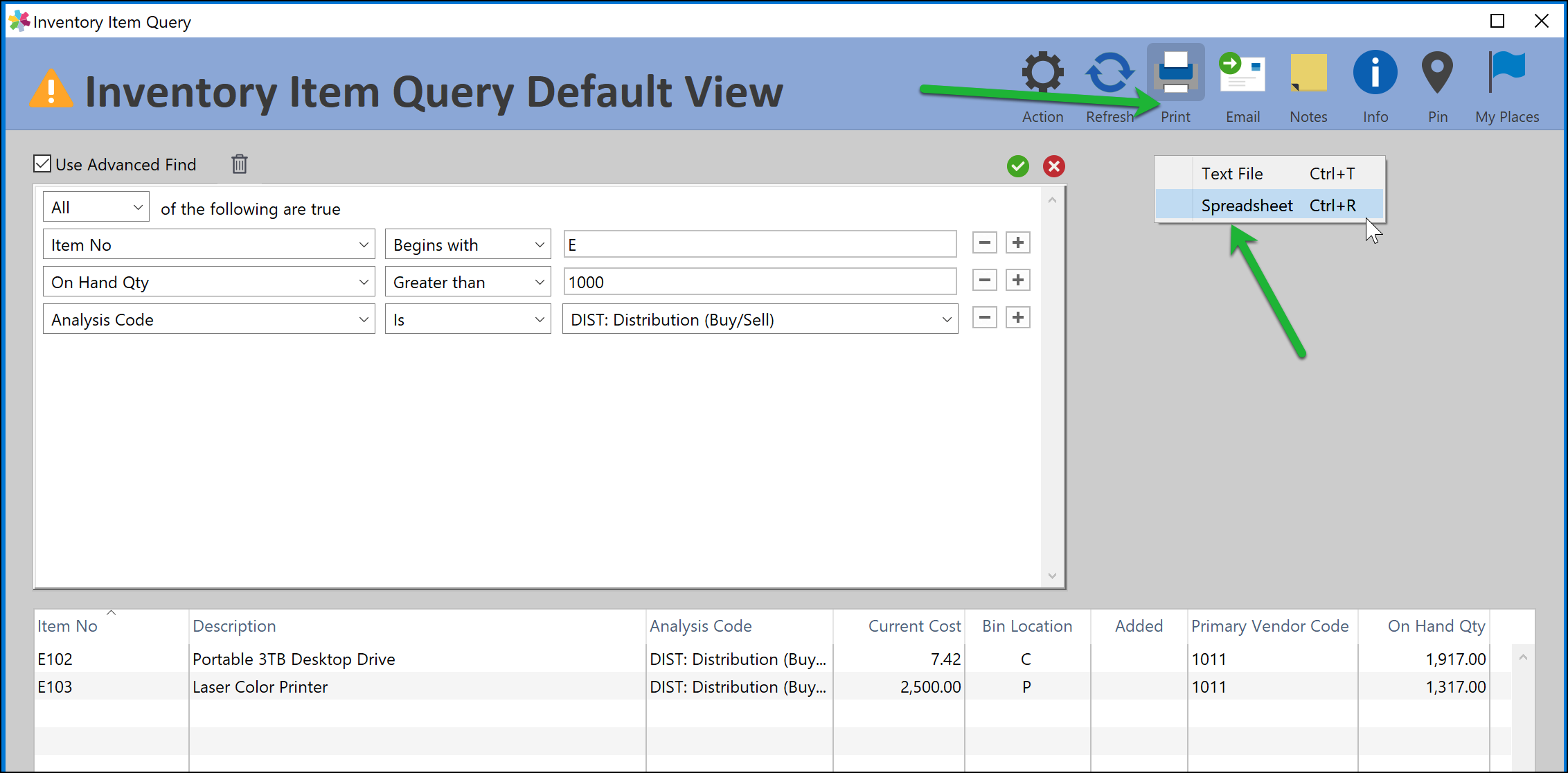 Using Query Windows (Connected ERP Software) : Accountek Solutions Inc