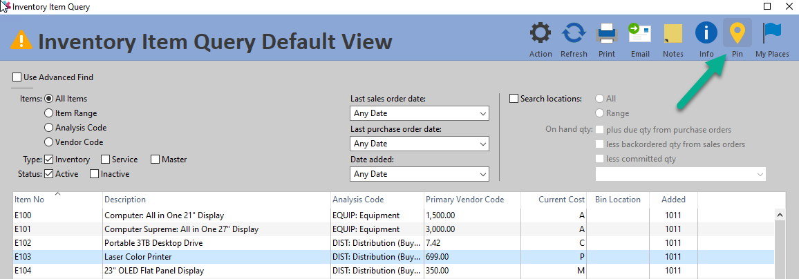 Using Query Windows (Connected ERP Software) : Accountek Solutions Inc